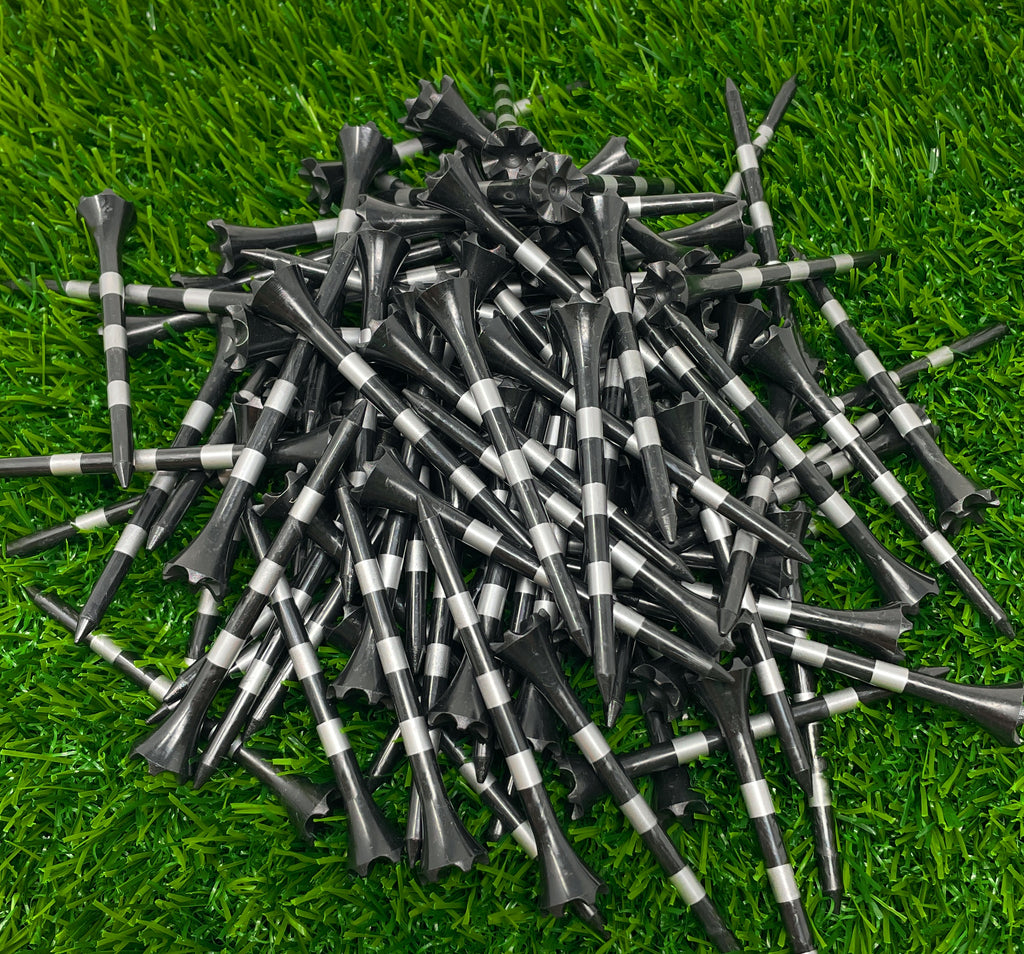 3 ¼” Golf Tees Plastic – Black Tee with Silver Stripes - 100 Plastic G ...